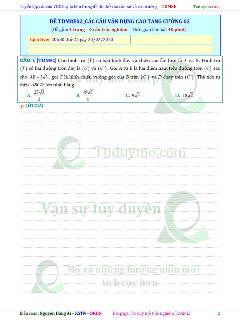 Tdm8e02 - Các Câu VDC Tăng Cường | PDF