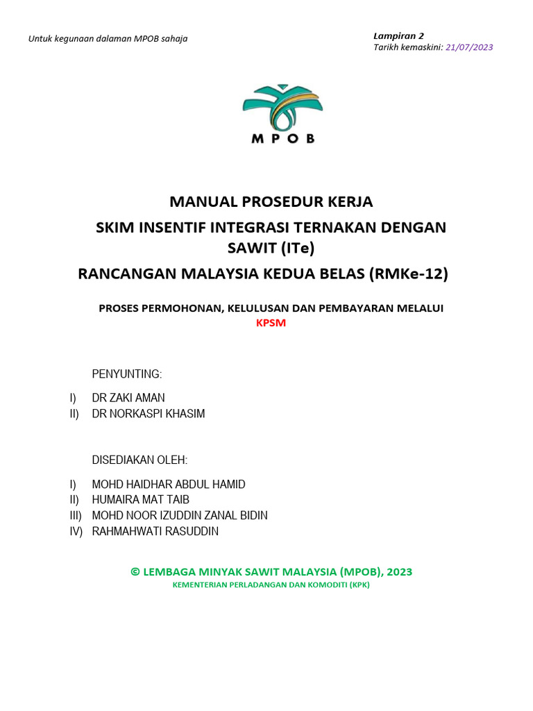MPK Skim Insentif Integrasi Ternakan Dengan Sawit - RMK12 KPSM Edit 3 | PDF