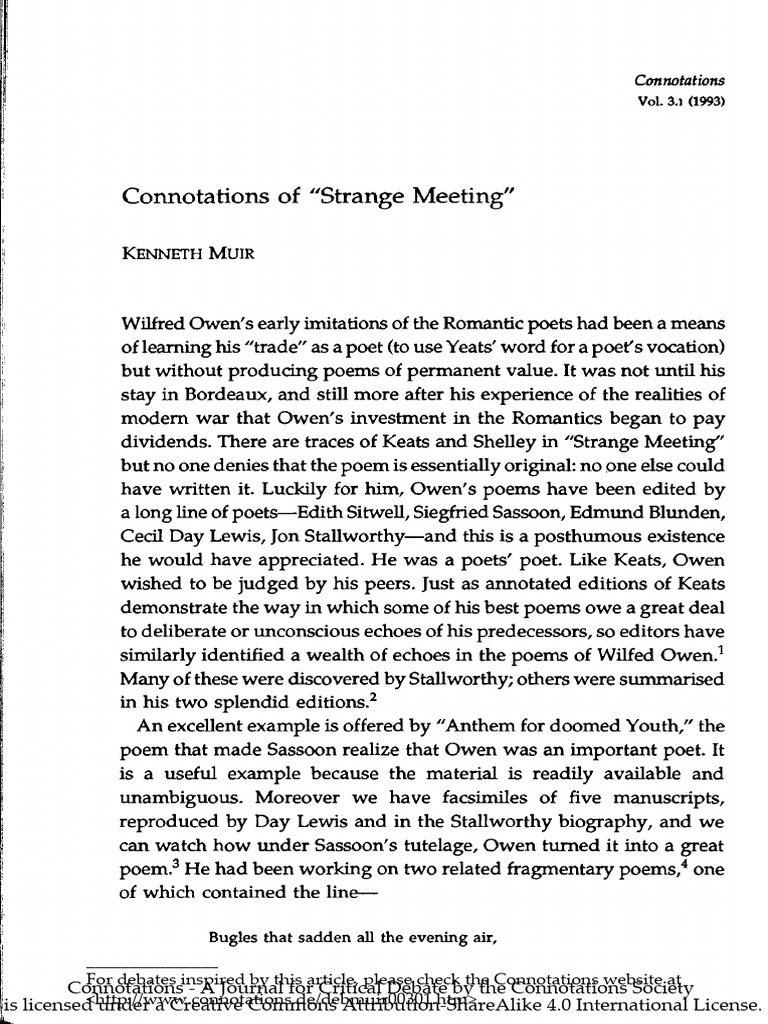 Connotations of Strange Meeting | PDF | Poetry