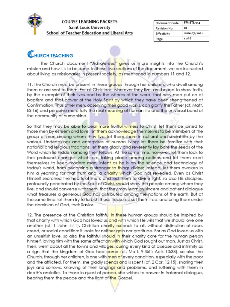 CFE 100 - Module 1, Lesson 1 - Church Teaching | Download Free PDF ...