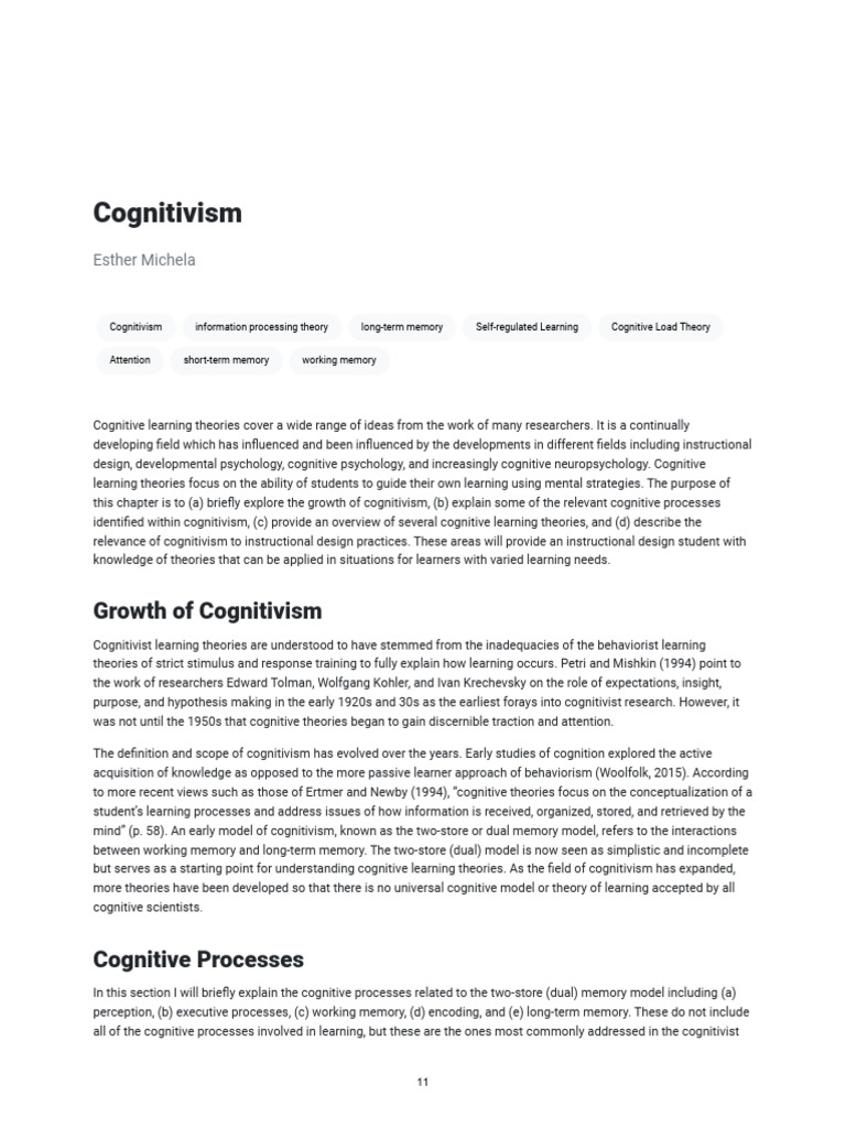 Cognitivism | PDF | Memory | Learning