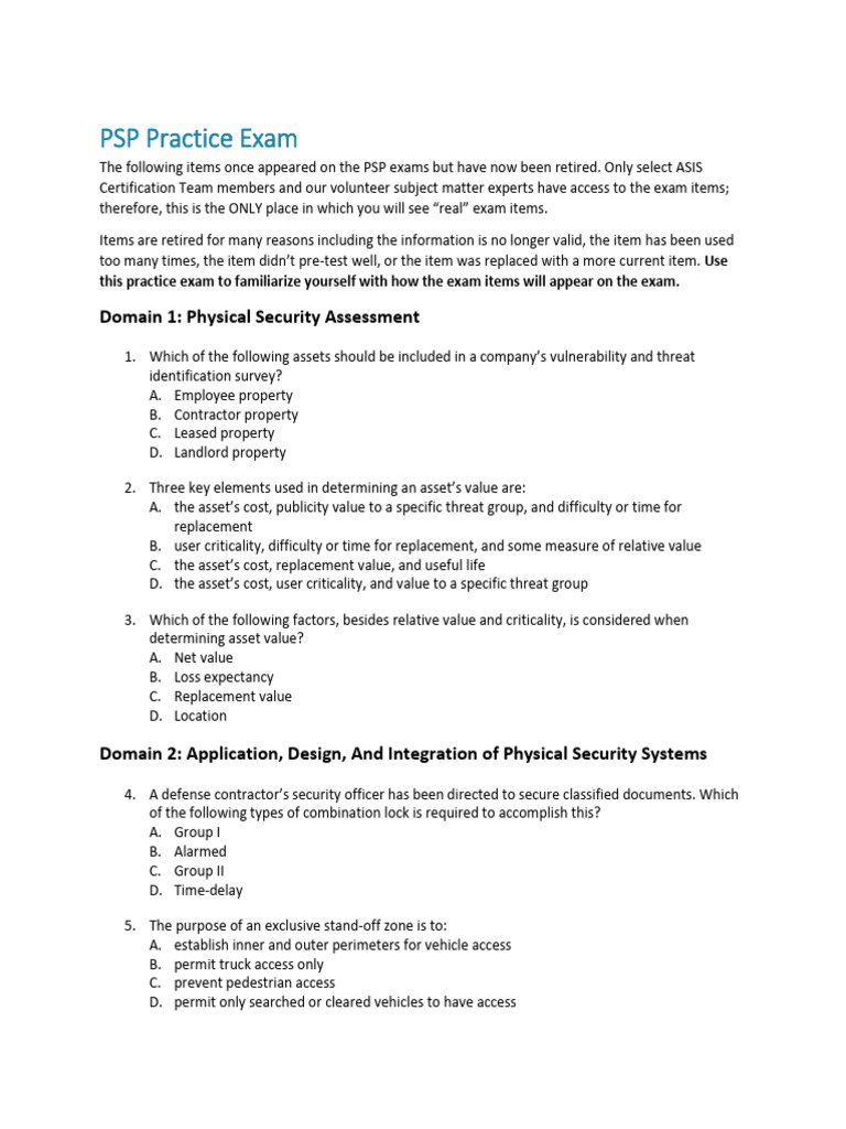PSP Practice Exam | PDF | Physical Security
