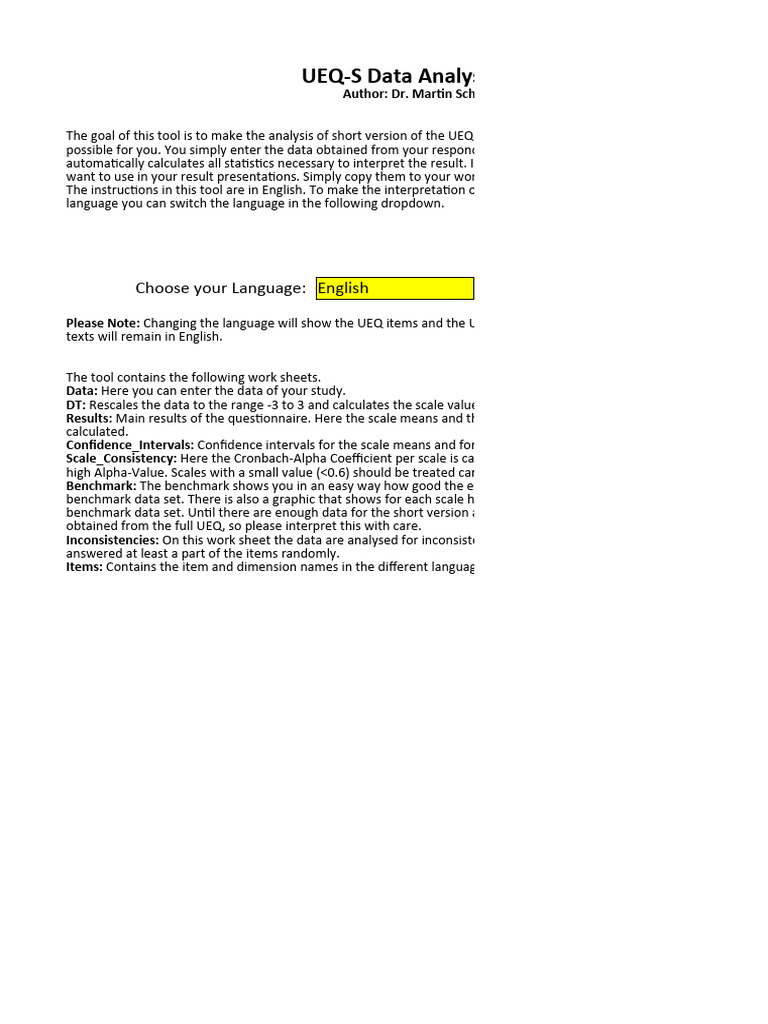 UEQ-S Data Analysis Tool Overview | PDF | Standard Error | Standard ...