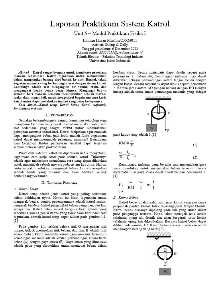 Laporan Praktikum Sistem Katrol | PDF
