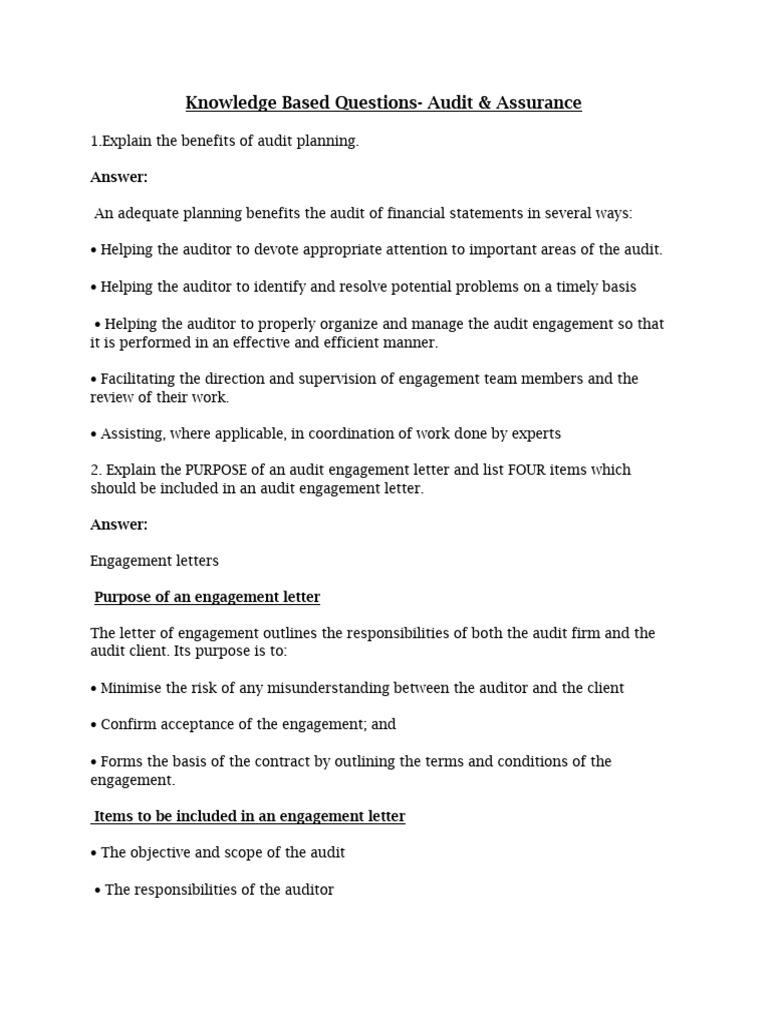 Knowledge Based Questions | PDF | Financial Audit | Audit