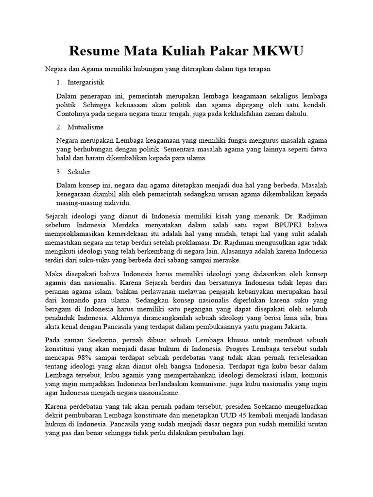 Resume Mata Kuliah Pakar MKWU | PDF