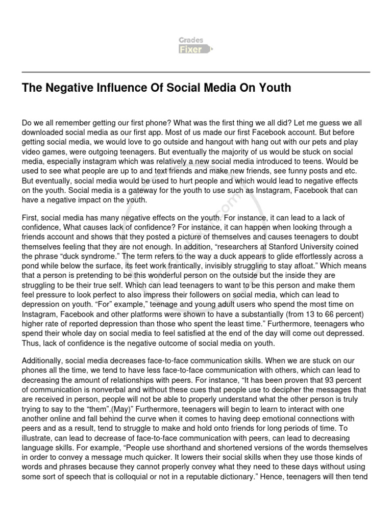 The Negative Influence of Social Media On Youth | PDF | Social Media ...