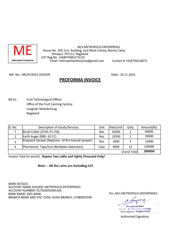 Proforma Invoice | PDF | Equipment | Cutting