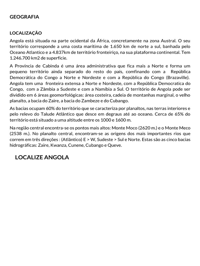 Geografia e Clima de Angola | PDF | Angola | Oceano Atlântico