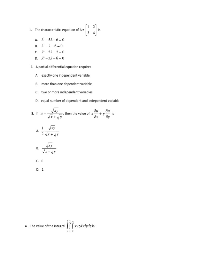 Mcq's of Matrix & Partial | PDF | Eigenvalues And Eigenvectors | Matrix ...