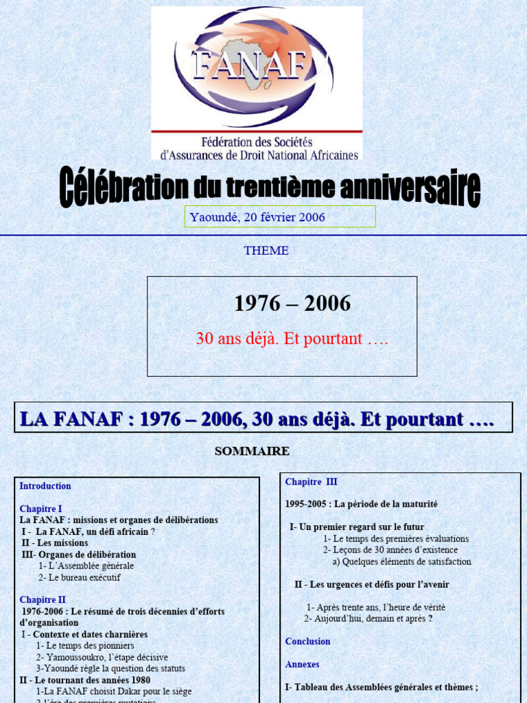 30 ans de la FANAF : Bilan et Perspectives | PDF | Assurance | Afrique