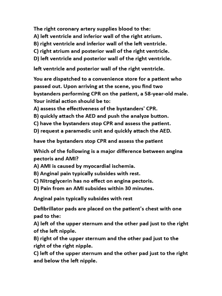 Cardiovascular Emergencies Mcqs | PDF | Coronary Circulation | Heart