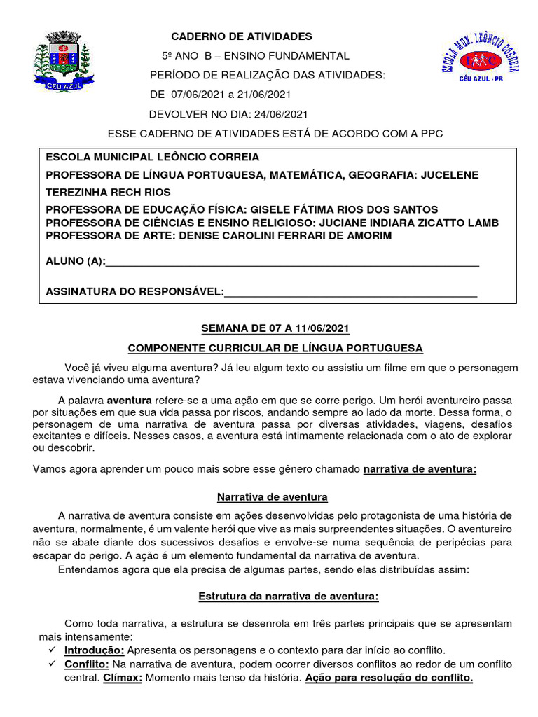 Atividades 5º Ano B - Período de Realização 07-06-2021 A 18-06-2021 ...