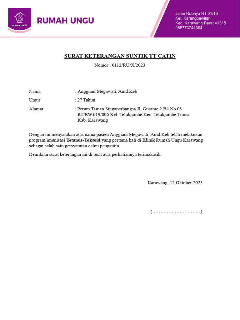 Surat Keterangan Suntik Tt Catin Pdf