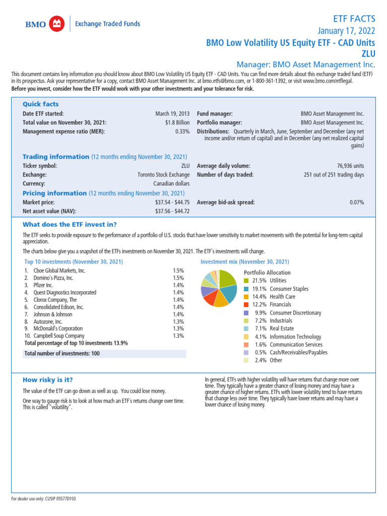 BMO Low Volatility US Equity ETF-EN-CAD Units | PDF | Exchange Traded ...