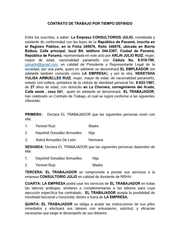 Contrato Definido | PDF | Panamá | Tiempo de trabajo