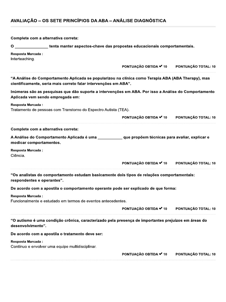 Avaliação Os Sete Princípios Da ABA | PDF