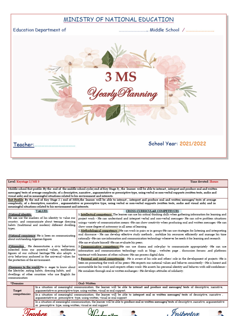 3ms Yearly Planning 2021 2022 by Mrs Aoufi Amel | PDF | Learning | Communication
