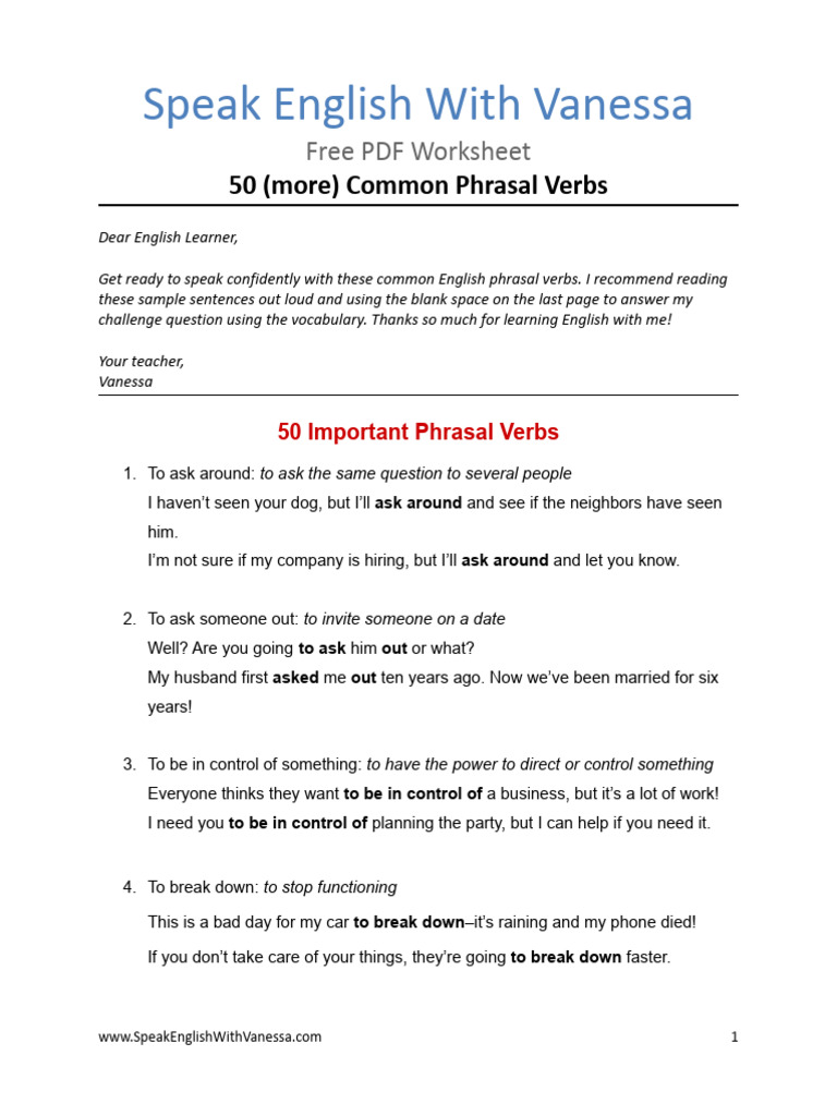 50 Common Phrasal Verbs Explained | PDF | English Language | Question