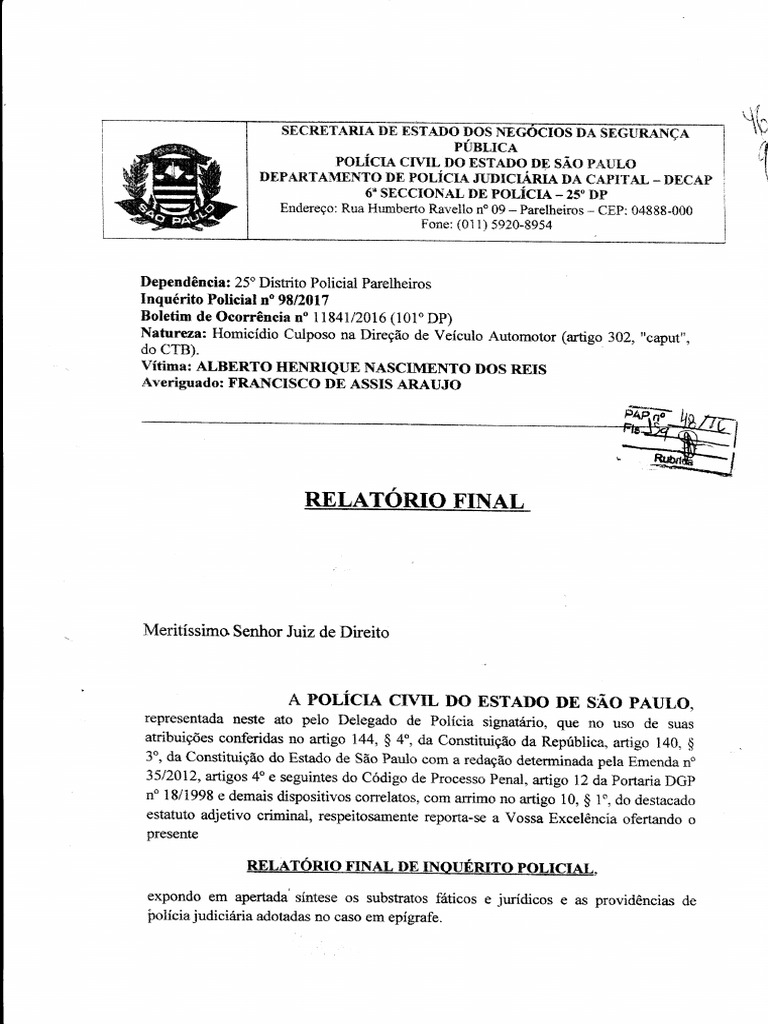 15 Relatório Final de Inquérito Policial | PDF | Justiça criminal ...
