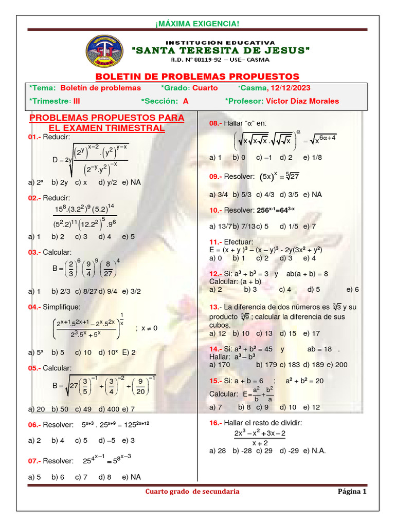 Boletin de Problemas-4° | PDF