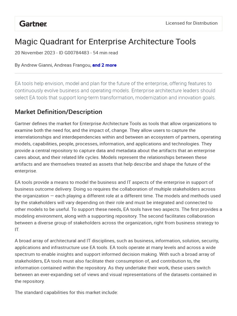Gartner Magic Quadrant for EA Tools 2023 | PDF | Enterprise ...
