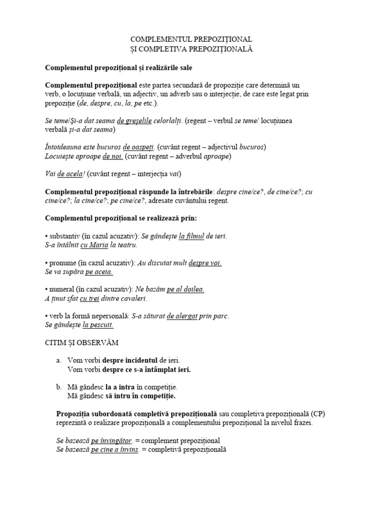 Complementul Prepozitional+CP | PDF