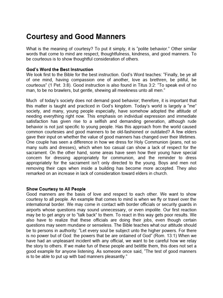 Understanding Courtesy and Good Manners | PDF | Etiquette | Eucharist