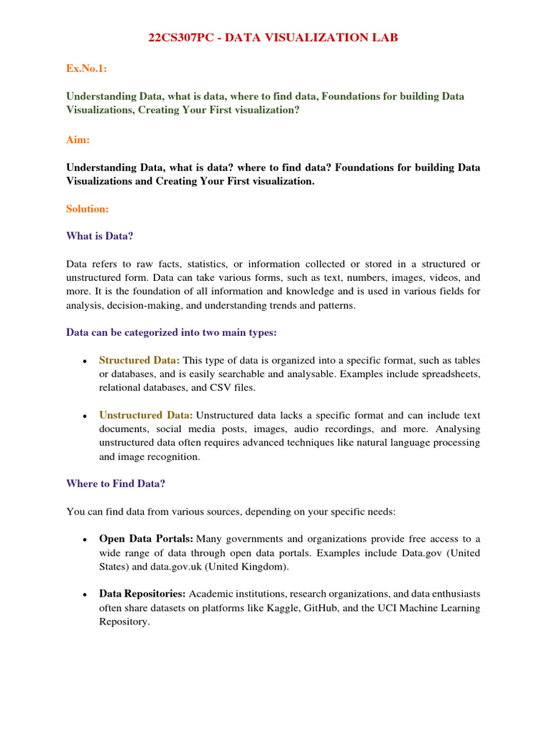 DV Lab Manual (Ex - No.1-10) | PDF | Data | Information Science