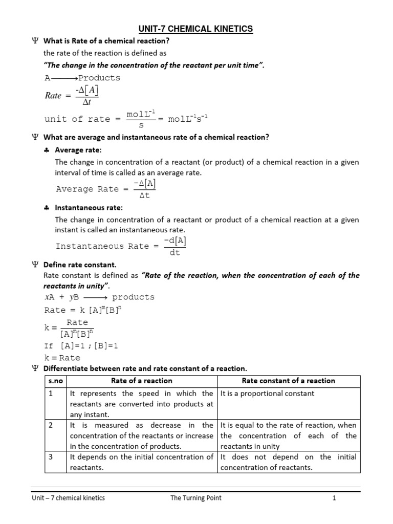 Unit-7 Chemical Kinetics 2023 | PDF | Reaction Rate | Chemical Kinetics