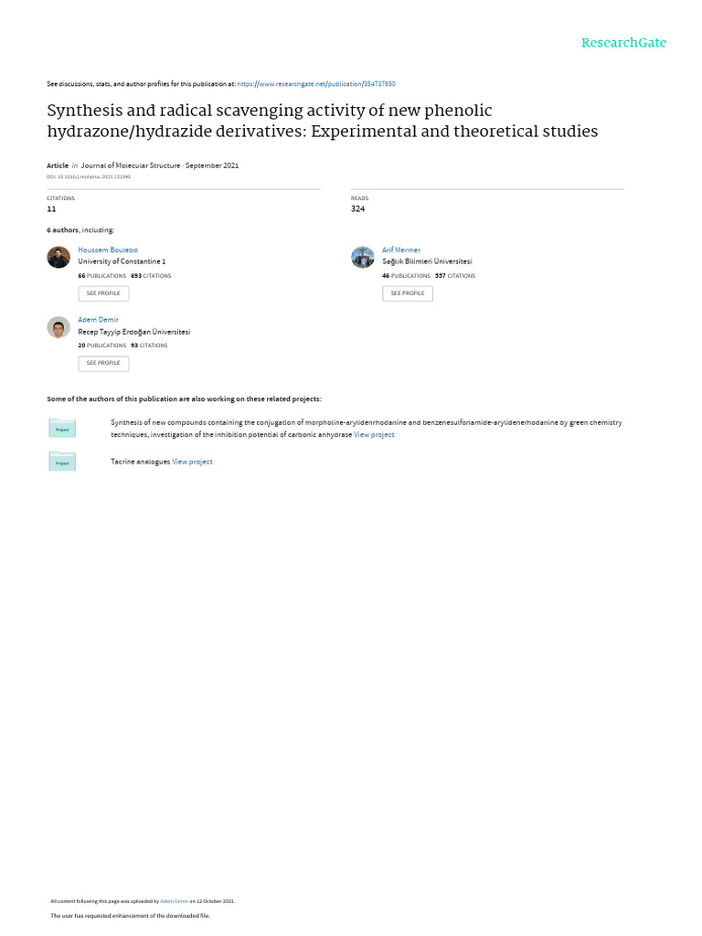 Synthesis and Radical Scavenging Activity of New Phenolic Hydrazone/hydrazide Derivatives ...