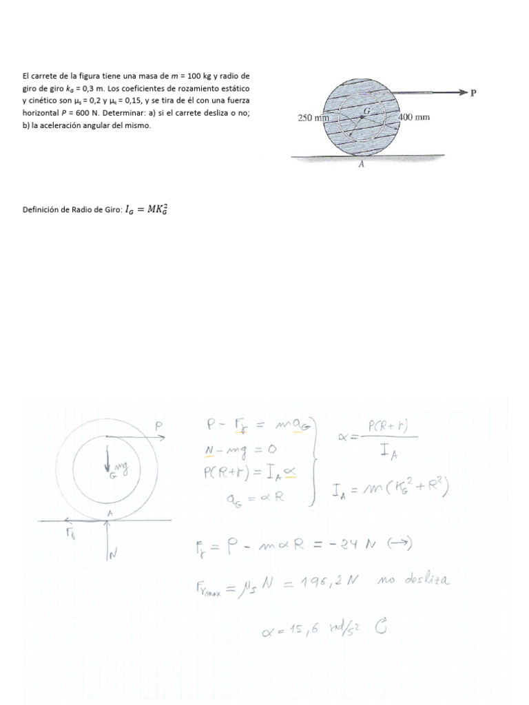 Problema de dinámica de rotación carrete | PDF