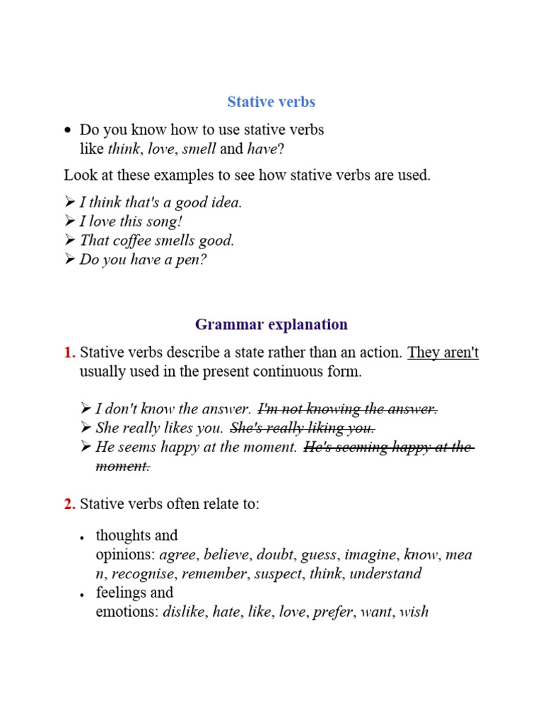 Understanding Stative Verbs | PDF | Language Arts & Discipline | Self ...