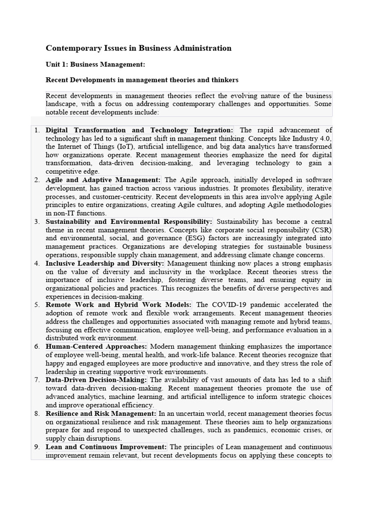 Contemporary Issues in Business Administration | PDF | Corporate Social ...