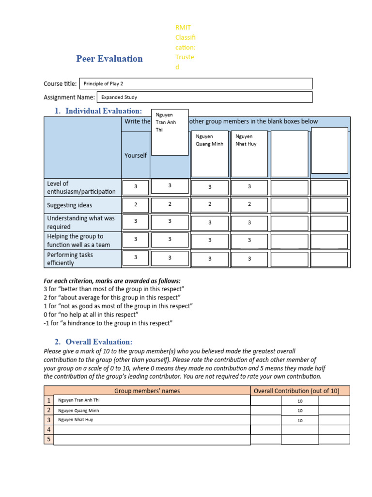 Peer Evaluation Form | PDF | Behavioural Sciences | Cognitive Psychology