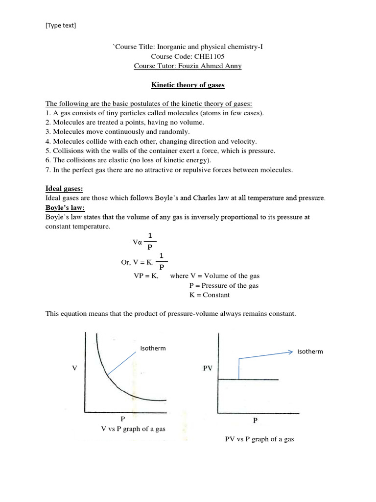 Kinetic Theory of Gases | PDF | Gases | Intermolecular Force