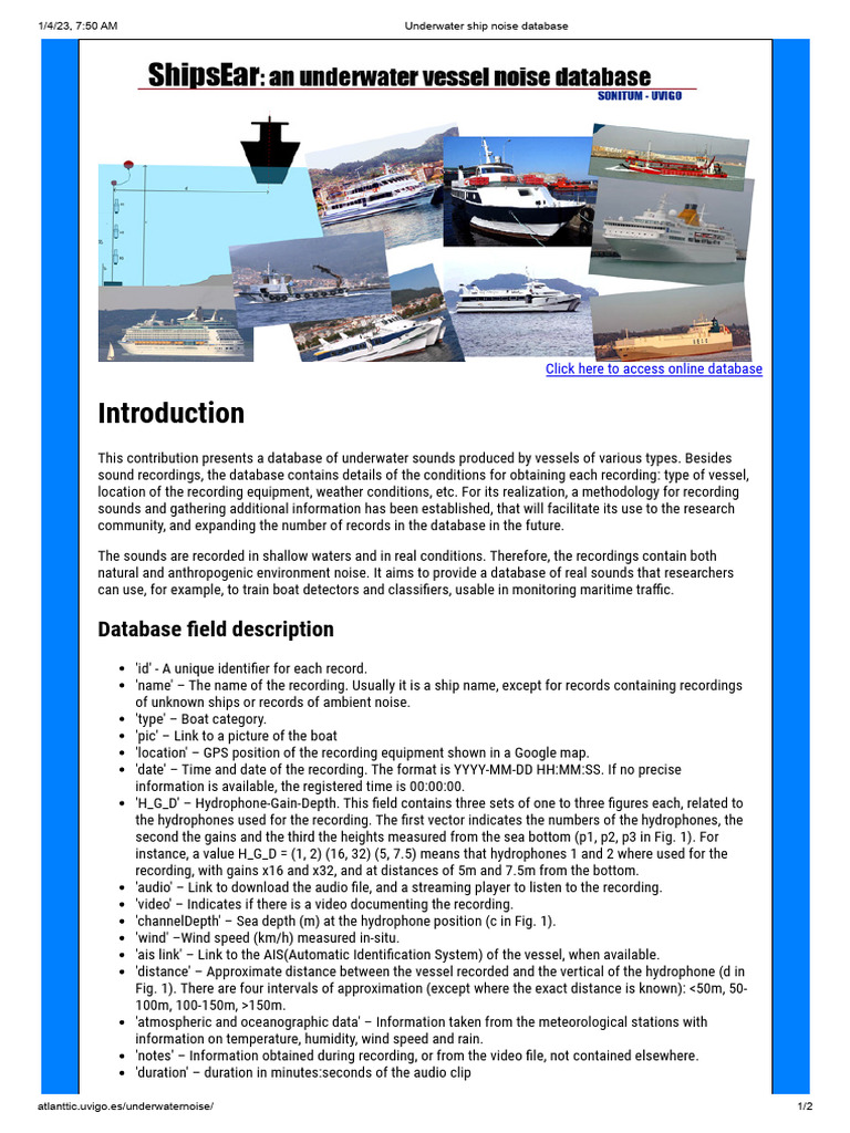 Underwater Ship Noise Database Access | PDF | Databases