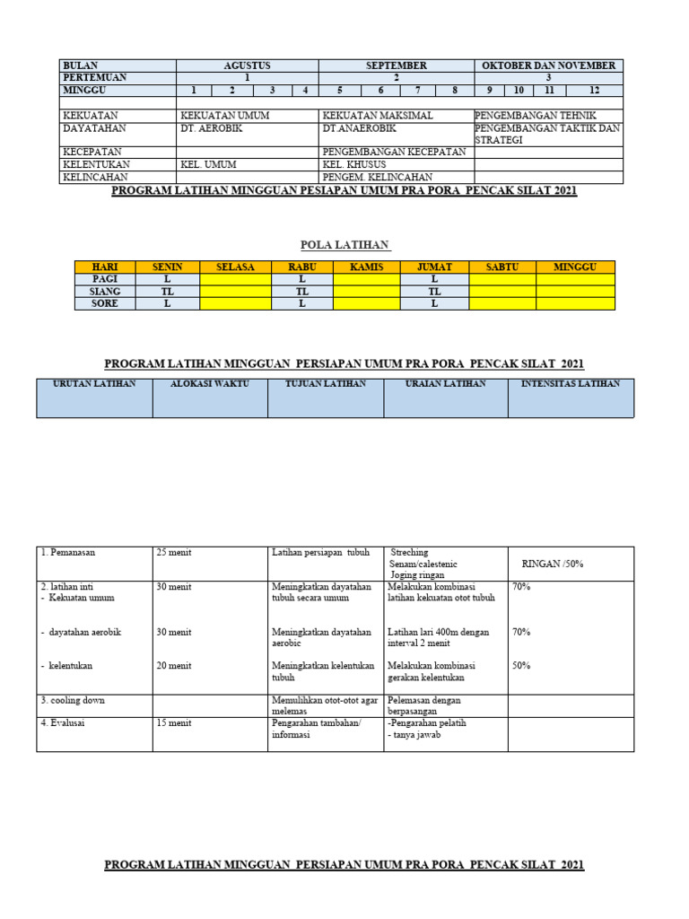 Program Latihan Pencak Silat 2021 | PDF