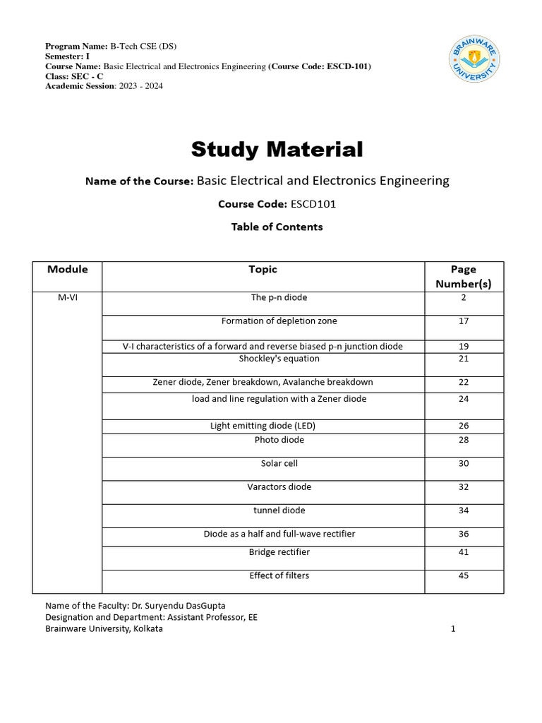 Study Material - Module 6 - DS - SEC C | Download Free PDF | P–N Junction | Diode