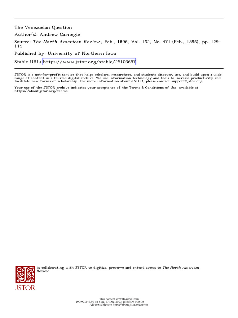 The Venezuelan Question 1896 | PDF | Arbitration | Venezuela