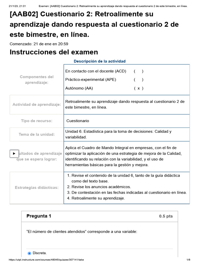 Examen - (AAB02) Cuestionario 2 - Retroalimente Su Aprendizaje Dando Respuesta Al Cuestionario 2 ...