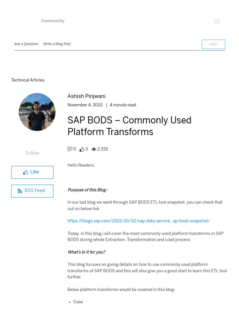 SAP BODS - Commonly Used Platform Transforms - SAP Blogs | PDF | Software | Software Development