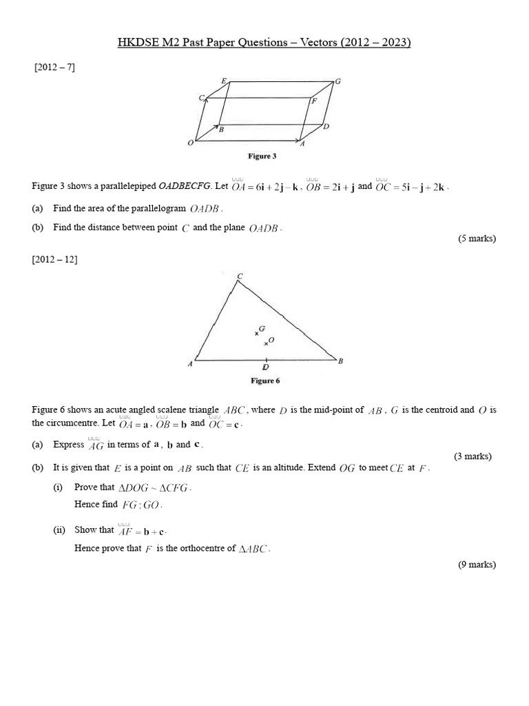 HKDSE 2012-2023 Vectors | PDF | Classical Geometry | Triangle Geometry