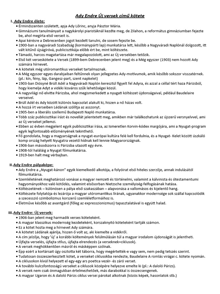 Ady Endre Uj Versek Cimu Kotete | PDF
