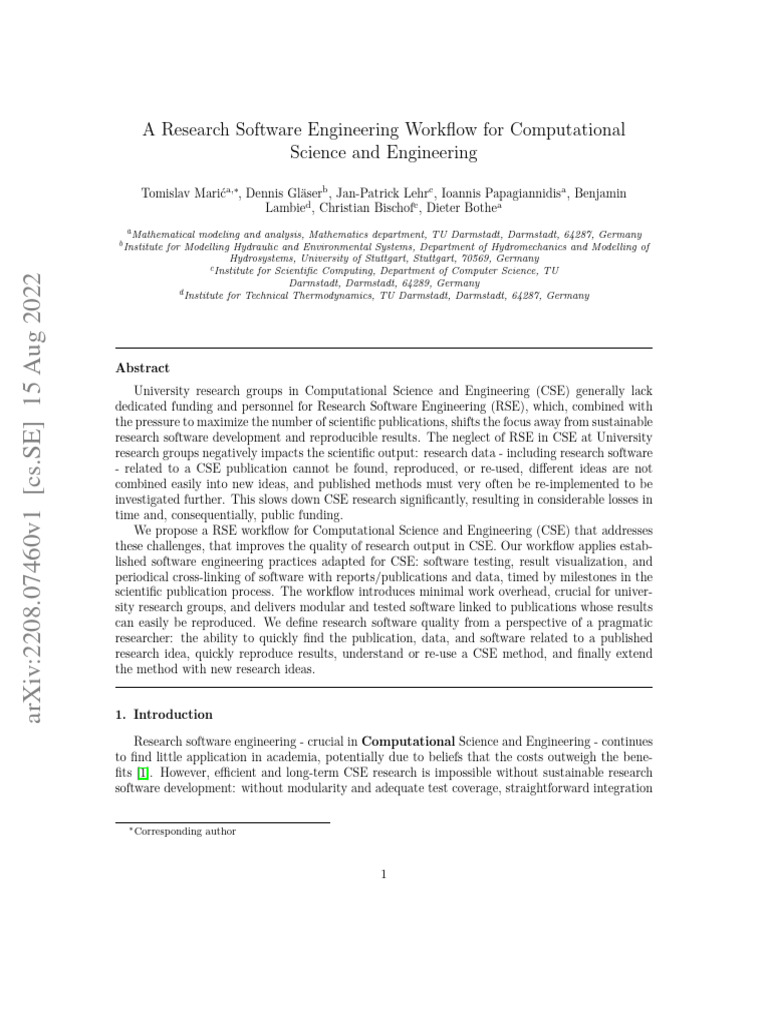 A Research Software Engineering Workflow For Computational Science and Engineering | PDF ...