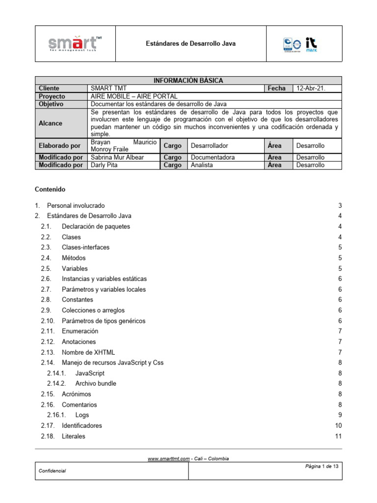 DES DOCU TMT SMARTT Estandar - de - Desarrollo - Java | PDF | Java (lenguaje de programación ...