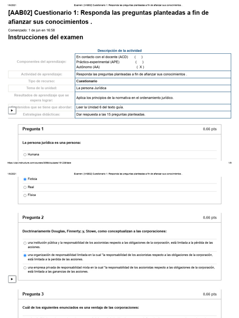 Examen - (AAB02) Cuestionario 1 - Responda Las Preguntas Planteadas A Fin de Afianzar Sus ...