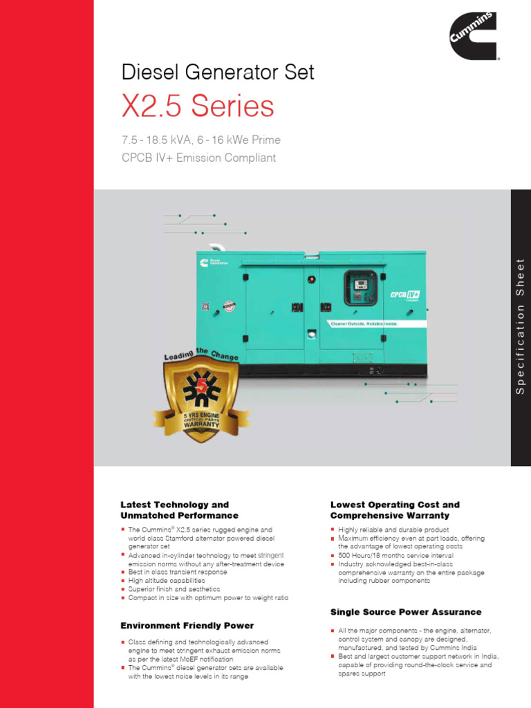 7.5-18.5 kVA - Spec Sheet - SP - Rev-0 | Download Free PDF | Diesel Engine | Cummins