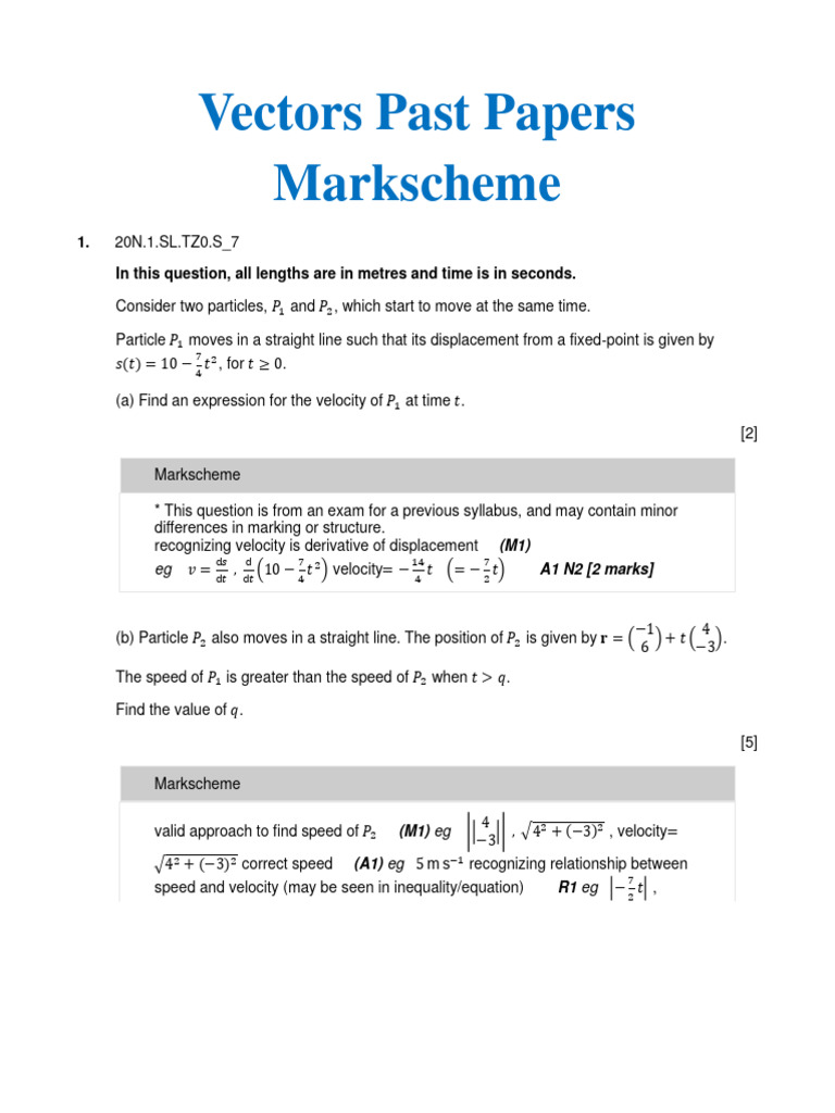 Ib Math Vectors Exam Solutions Pdf Equations Velocity