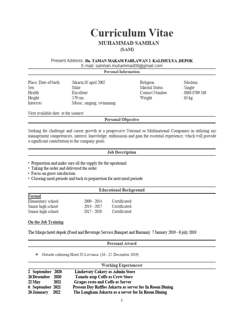 CV Muhammad Samhan | PDF